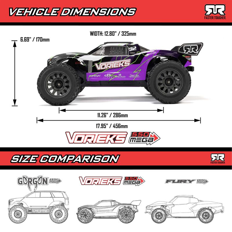 ARRMA Vorteks Mega 550 Brushed 2WD RTR Stadium Truck 1/10 – Hobby City NZ
