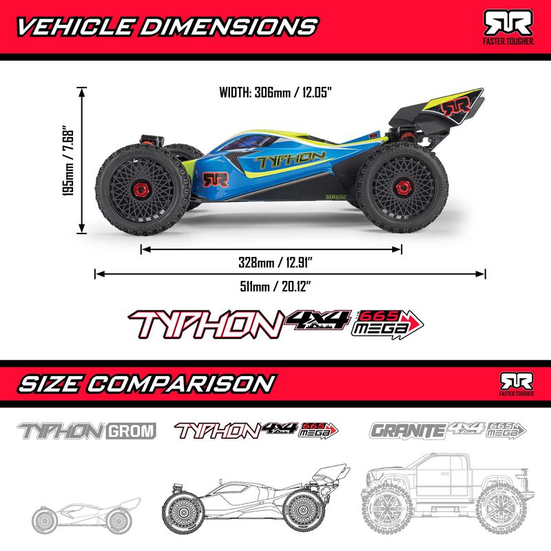 ARRMA Typhon Mega 665 1/8 Scale 4WD RTR Brushed RC Buggy – Hobby City NZ